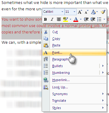 How To Hide Text In Microsoft Word 2007, Reveal It & Protect It