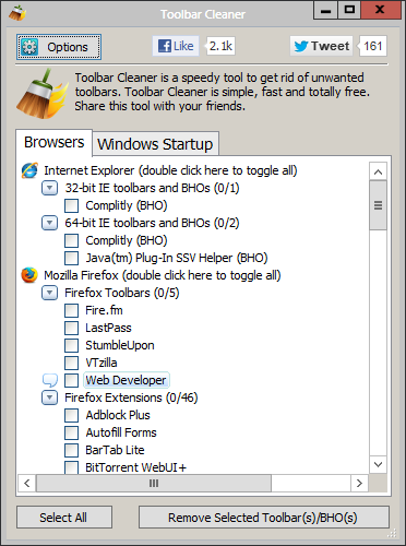 Get Rid Of Those Annoying Browser Toolbars With Toolbar Cleaner [Windows]