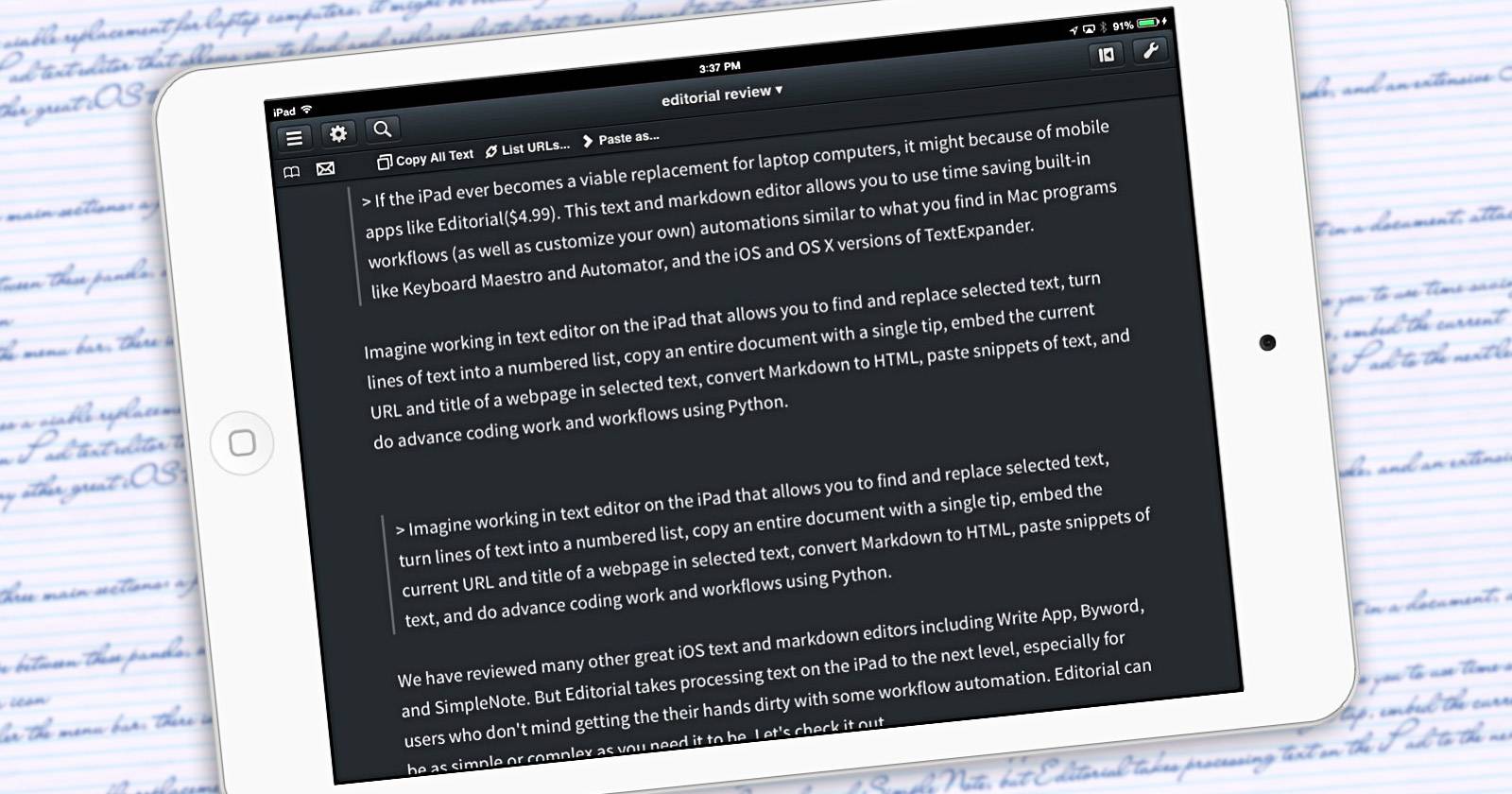 Editorial Brings Powerful Text Editing and Automation to iPad