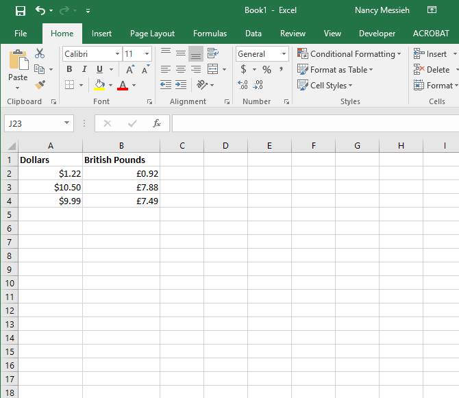 How to Use Different Currency Symbols in Specific Cells in Excel