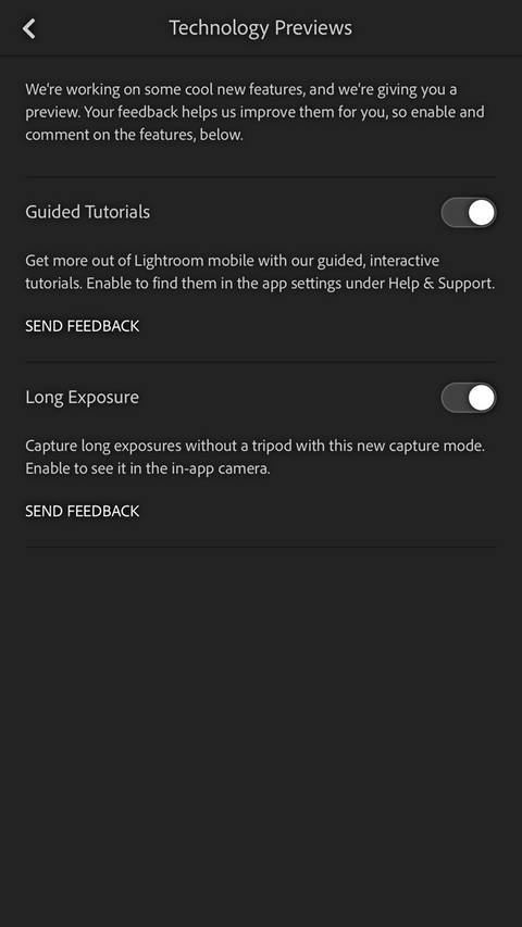 How to Enable Technology Previews on Lightroom Mobile