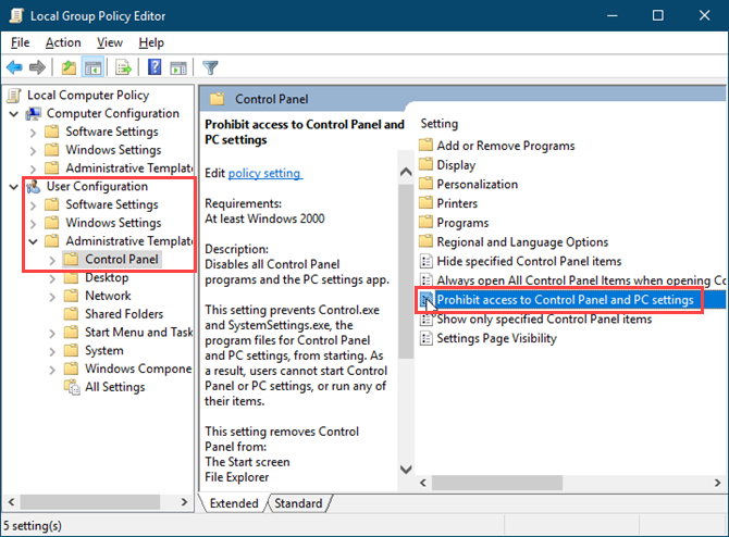 How to Disable Access to the Settings App and Control Panel in Windows 10