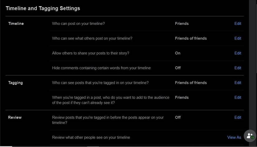 fb timeline settings