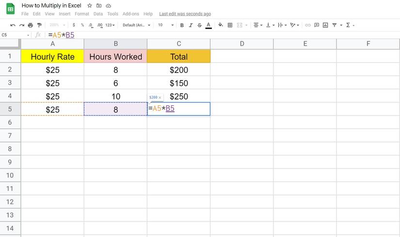 multiply in excel