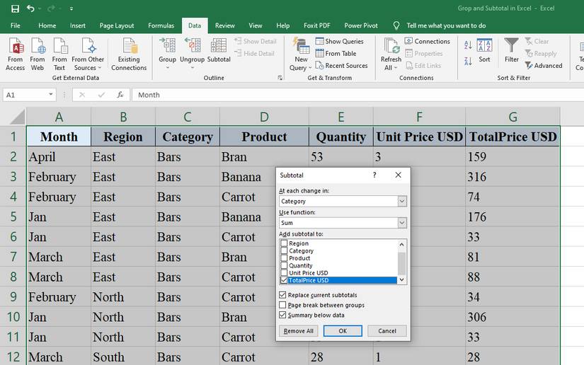 How to Group Rows and Columns With Outlines and Subtotals in Excel