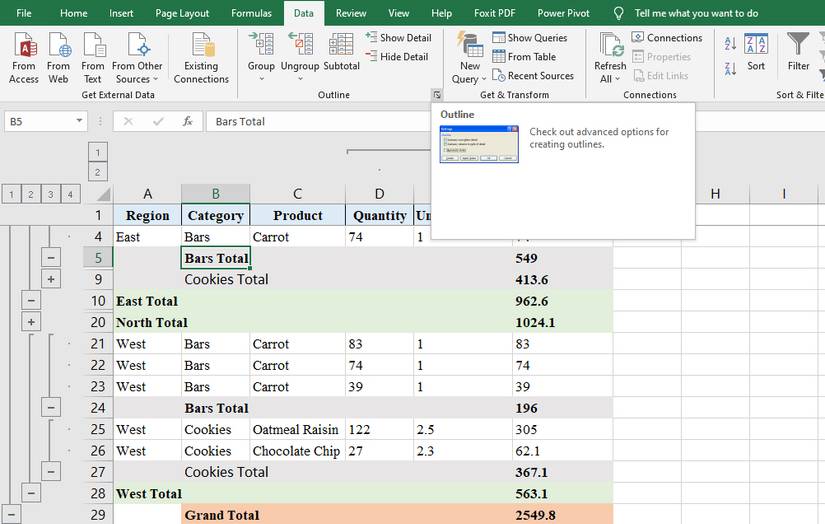 How to Group Rows and Columns With Outlines and Subtotals in Excel
