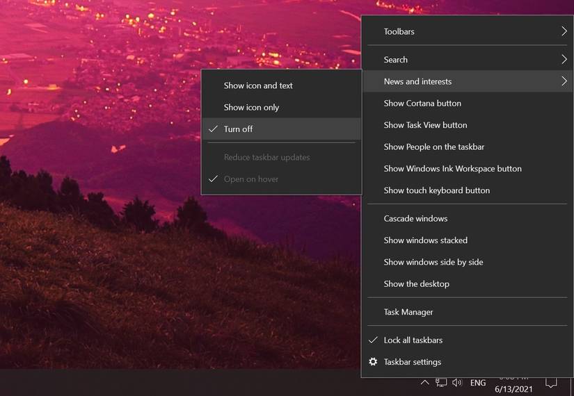 How to Remove the News and Interests Widget From the Windows 10 Taskbar