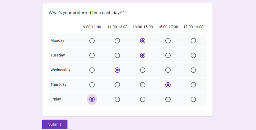 multiple choice grid
