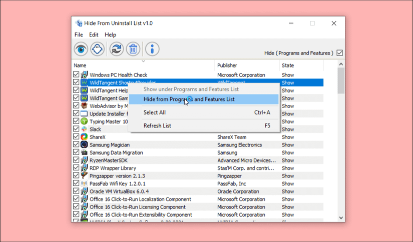 How to Hide Installed Programs on Windows 10