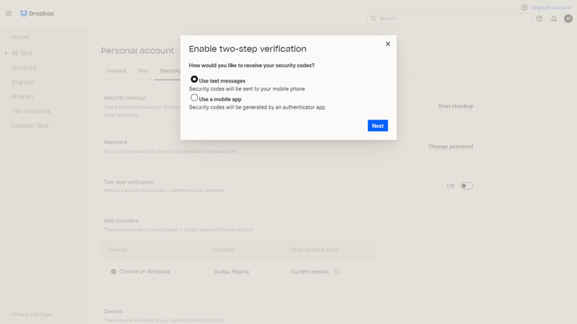 How to Enable Two-Step Verification in Dropbox
