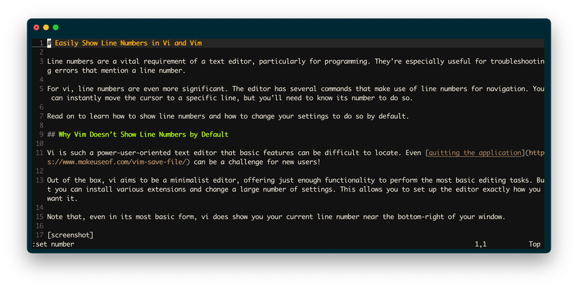 Easily Show Line Numbers in Vi and Vim