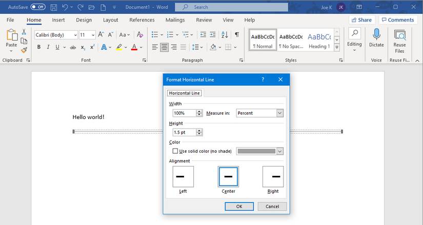 word remove solid black line