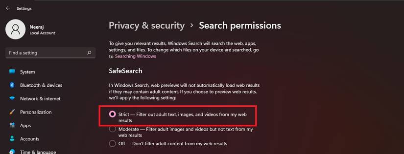 How to Set Strict SafeSearch Results on the Web Search for Windows 11