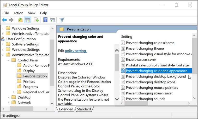 How to Prevent Others From Changing the Color and Appearance Settings ...