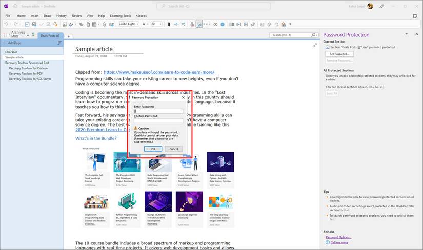 How to Password Protect Your Notes in OneNote