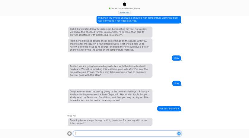 diagnostic test iphone