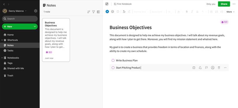 evernote split screen