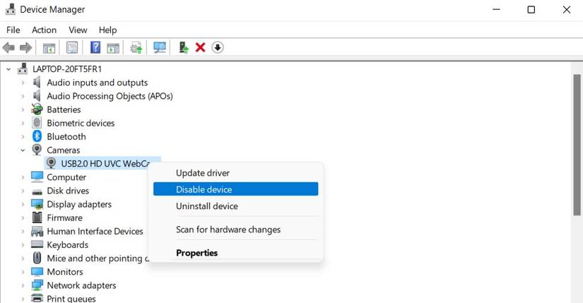 How to Disable the Webcam in Windows 11