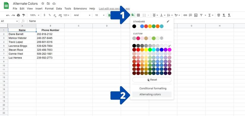 How to Use Alternate Colors in Google Sheets