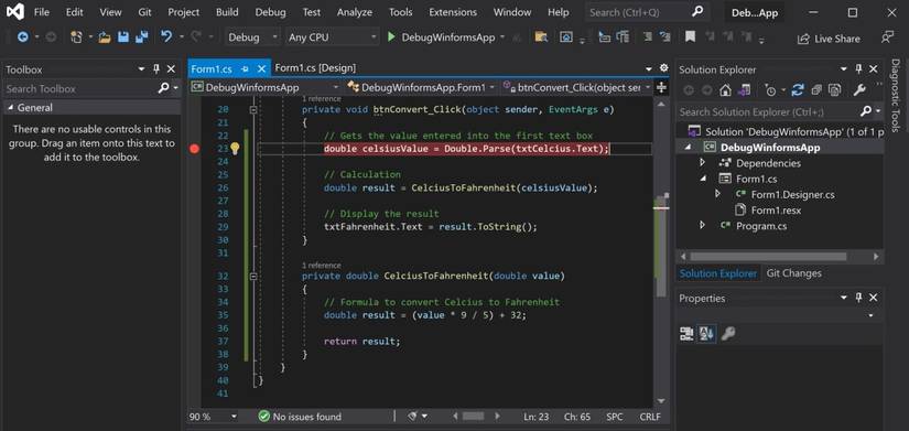 Winforms: The Basics of Debugging Using Visual Studio