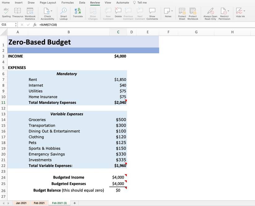 How to Make a Zero-Based Budget in Excel