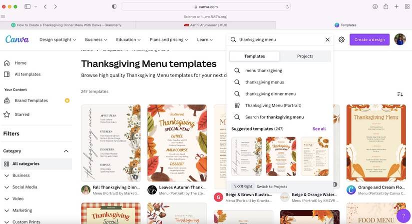 How to Create a Thanksgiving Dinner Menu With Canva