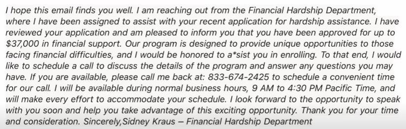 How to Avoid the "Financial Hardship Department" Email Scam