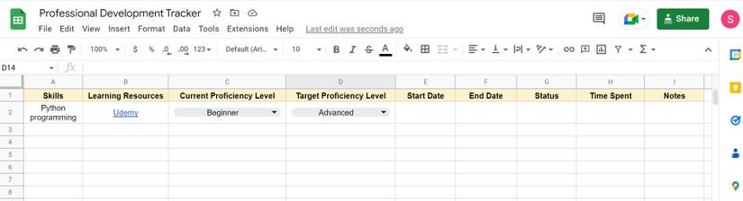 How to Use Google Sheets to Monitor Your Professional Skills Progress