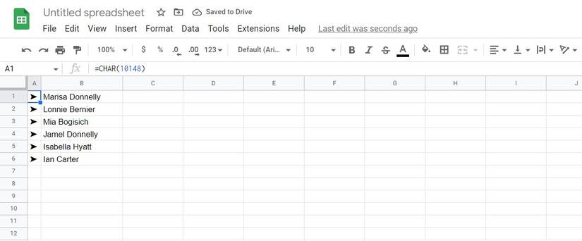 How to Use the CHAR Function in Google Sheets