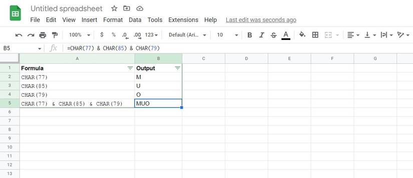 How to Use the CHAR Function in Google Sheets