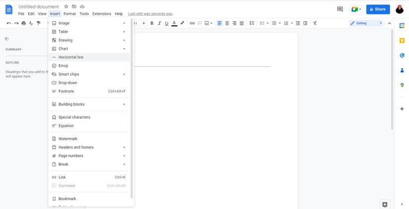 How to Insert a Vertical or Horizontal Line in Google Docs
