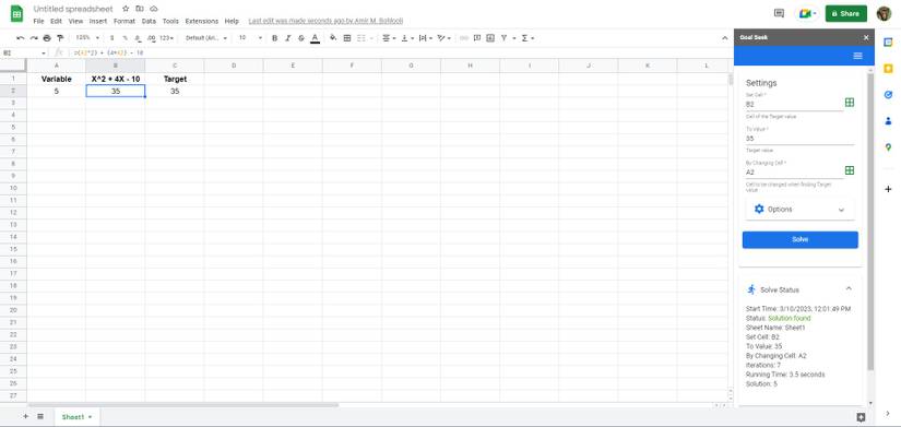 How to Use Goal Seek in Google Sheets to Solve Equations
