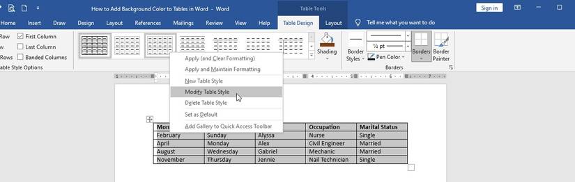 How to Add Background Color to Tables in Microsoft Word