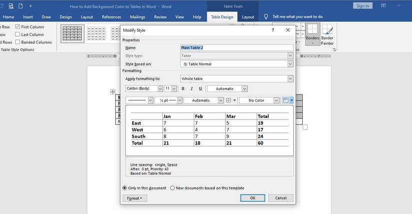 How to Add Background Color to Tables in Microsoft Word