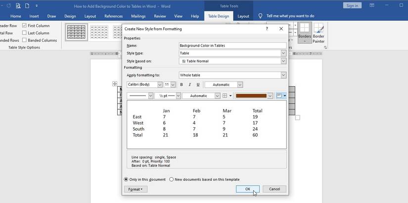 How to Add Background Color to Tables in Microsoft Word