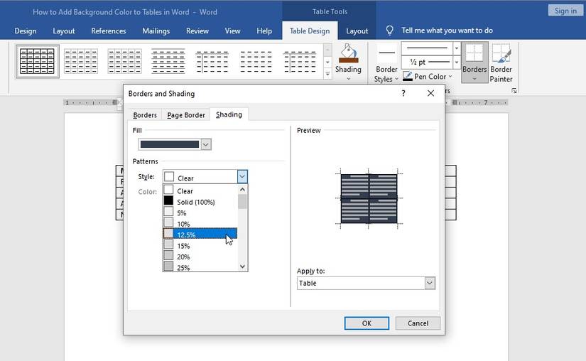How to Add Background Color to Tables in Microsoft Word