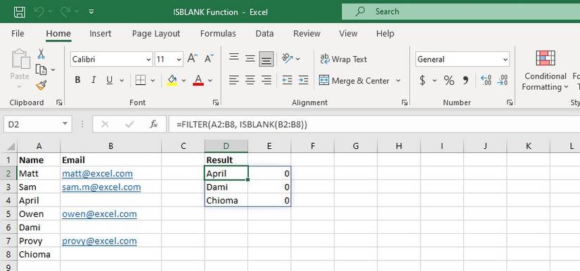 How to Use the ISBLANK Function in Excel