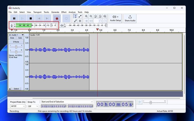 audacity recording settings