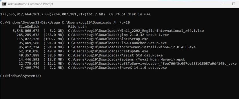 How to Use the DiskUsage Command to Analyze Drive Space on Windows