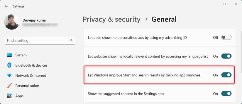 How to Disable App Launch Tracking in Windows
