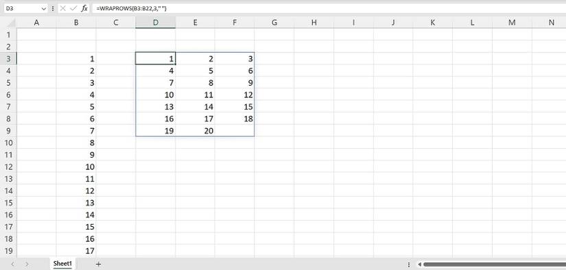 How to Use the WRAPROWS Function in Excel