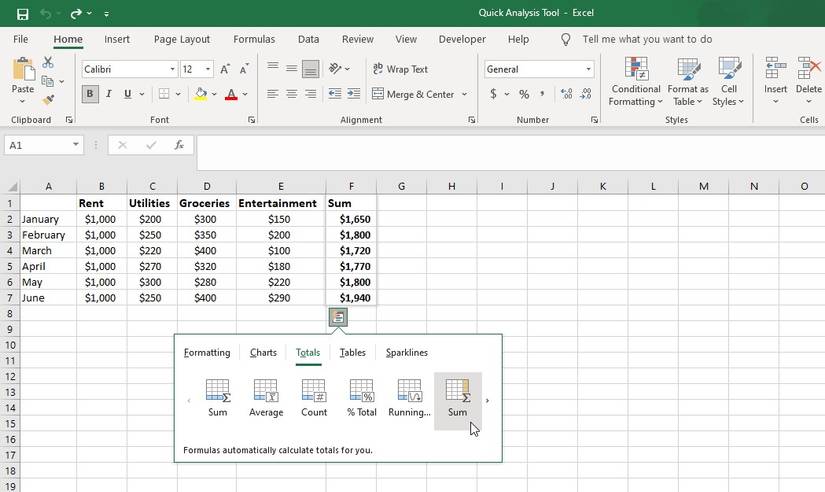 How to Use the Quick Analysis Tool in Excel