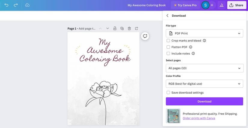 make a coloring page on canva