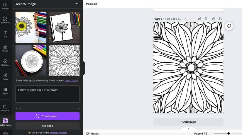 make a coloring page on canva