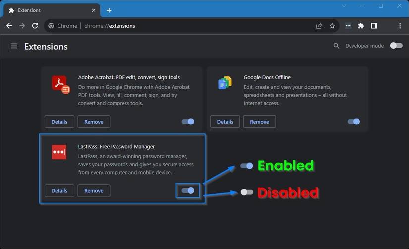 How to Enable or Disable the LastPass Extension in Google Chrome