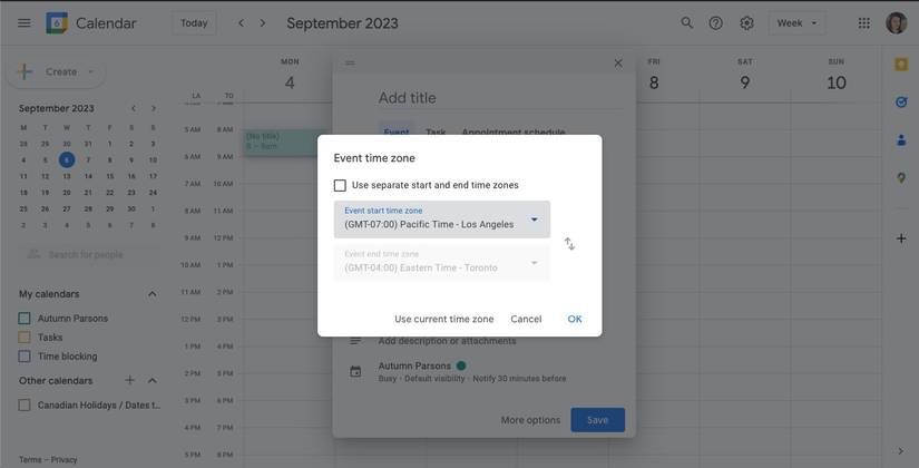 How to Display a Secondary Timezone in Google Calendar