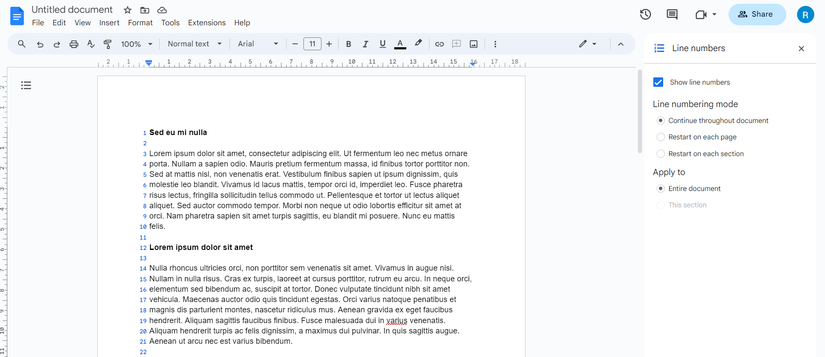 How to Add Line Numbers in Google Docs