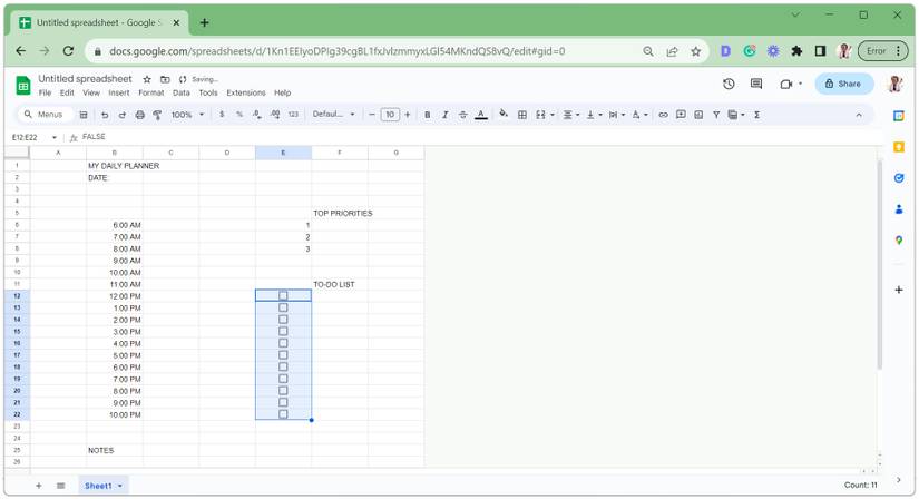 How to Create a Digital Planner in Google Sheets
