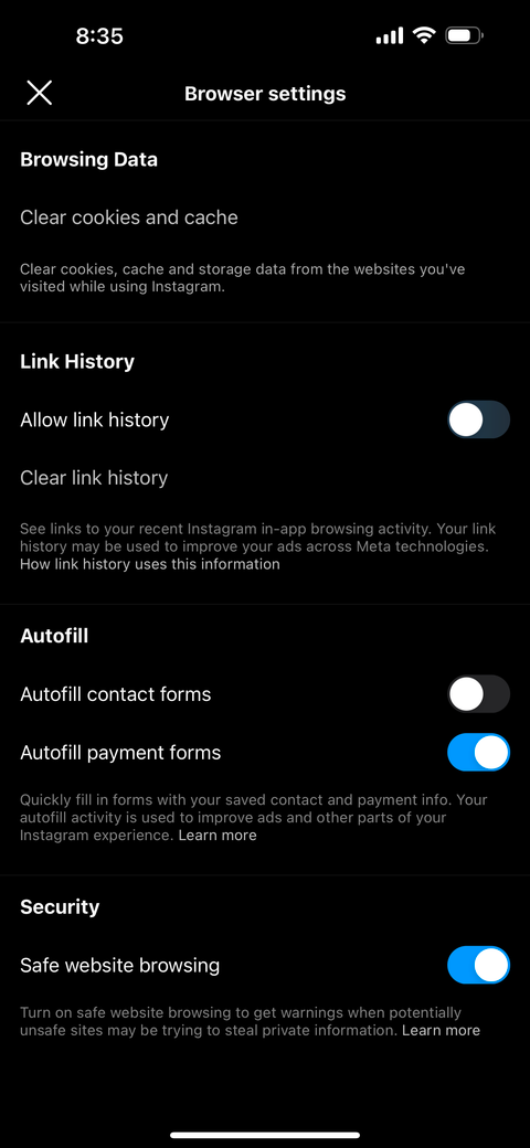 How to Turn Link History On or Off on Instagram
