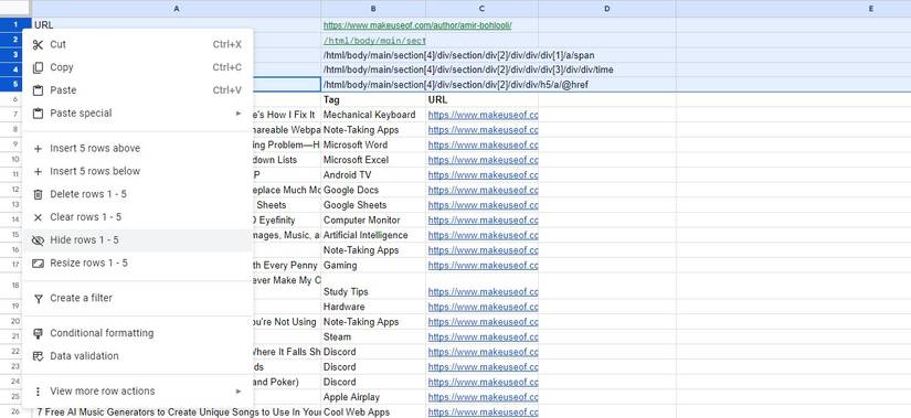 Make Your Google Sheets Simpler by Hiding Rows and Columns